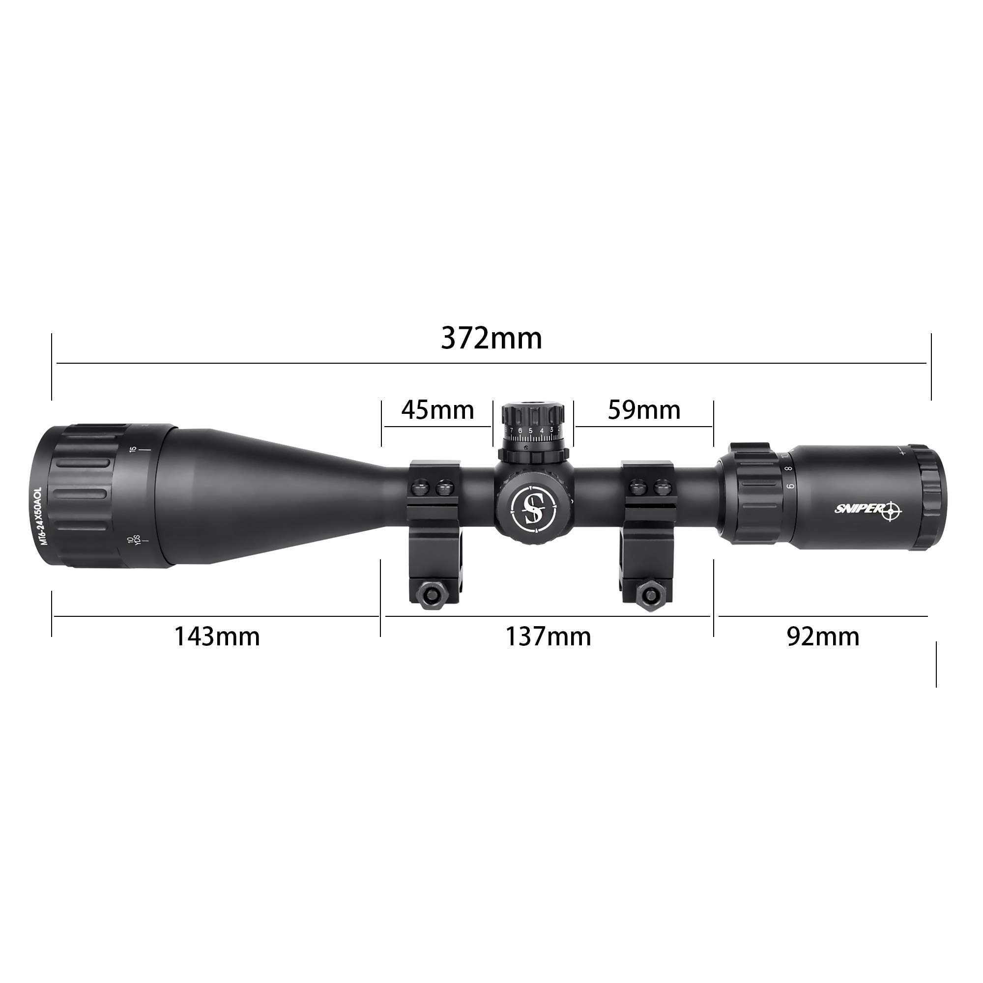 SNIPER MT 6-24x50 Rifle Scope with Red/Green/Blue Illuminated Reticle Riflescope, Adjustable Objective
