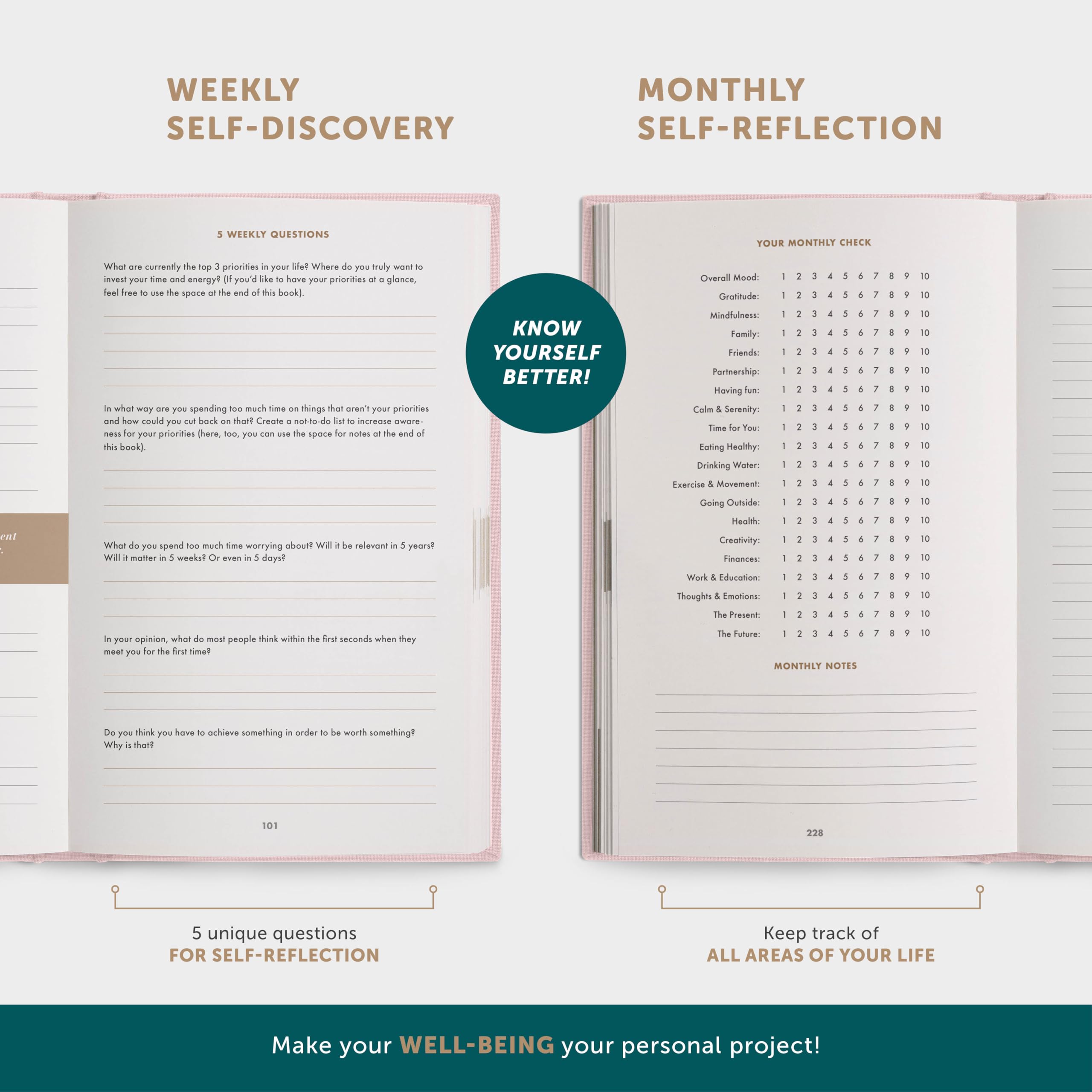The 6-Minute Diary - Gratitude Journal with prompts - 3 million users - Self Care Journal for more Happiness & Mindfulness - 5 to 6 Minutes a day - guided Daily Journal for Women and Men (pink)