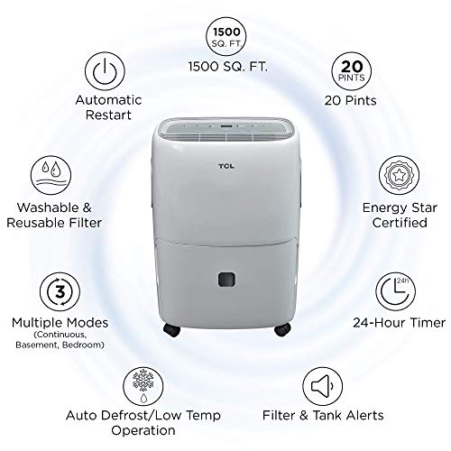 TCL TDW40E20 Dehumidifier for Large Bedrooms and Living Rooms, 3,500 Sq. Ft, White