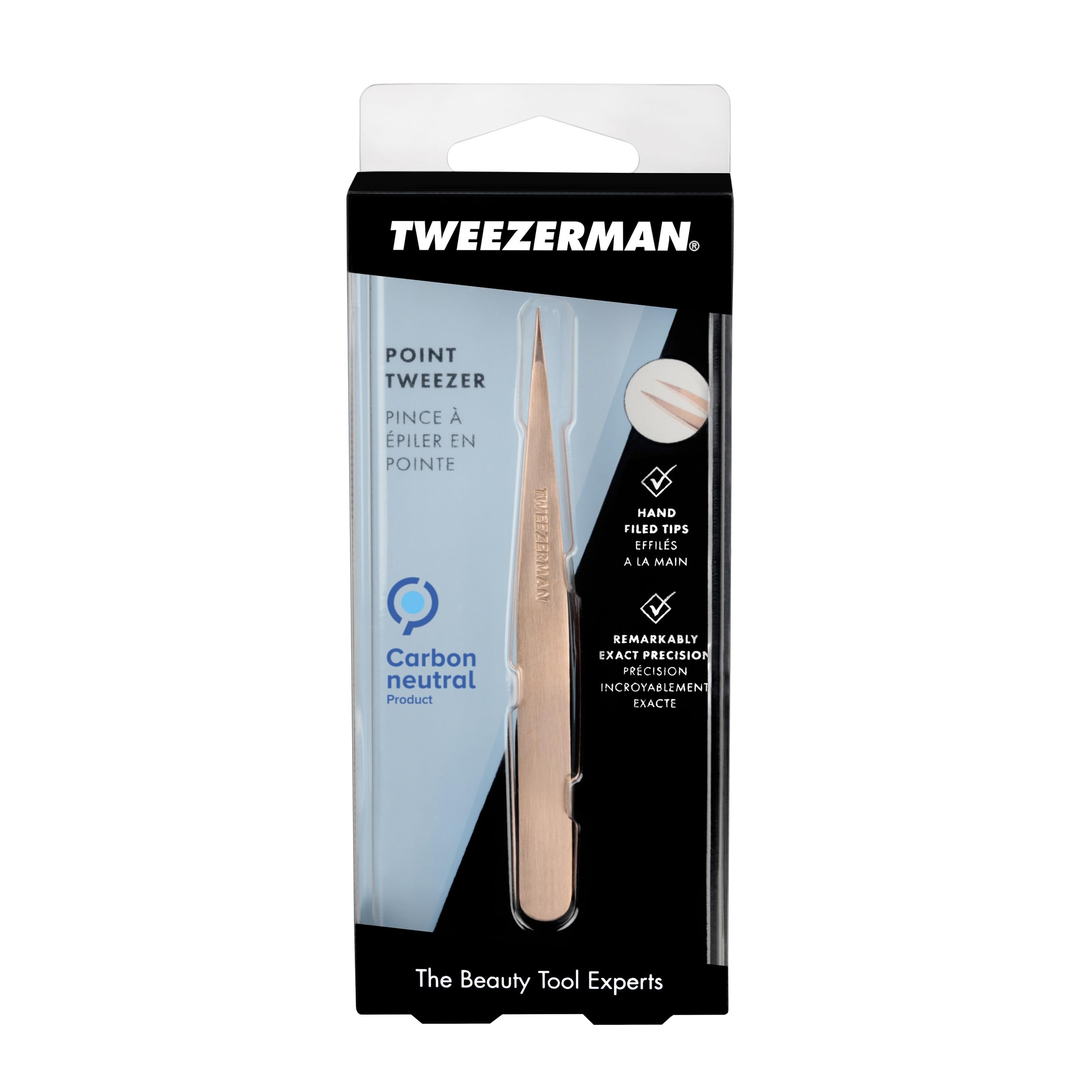 Tweezerman Stainless Steel Point Tweezer - Eyebrow Precision Tweezers, Facial and Ingrown Hair Removal (Rose Gold)