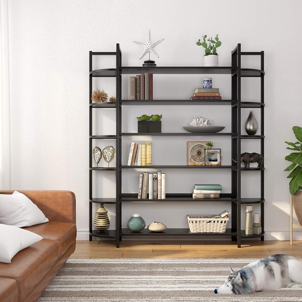 Tribesigns Triple Wide 6-Shelf Bookshelves, 6-Tier Large Etagere Bookcase Bookshelves Storage and Double Wide Bookshelf Display Shelves with Sturdy Metal Frame for Home Office Deco,Black