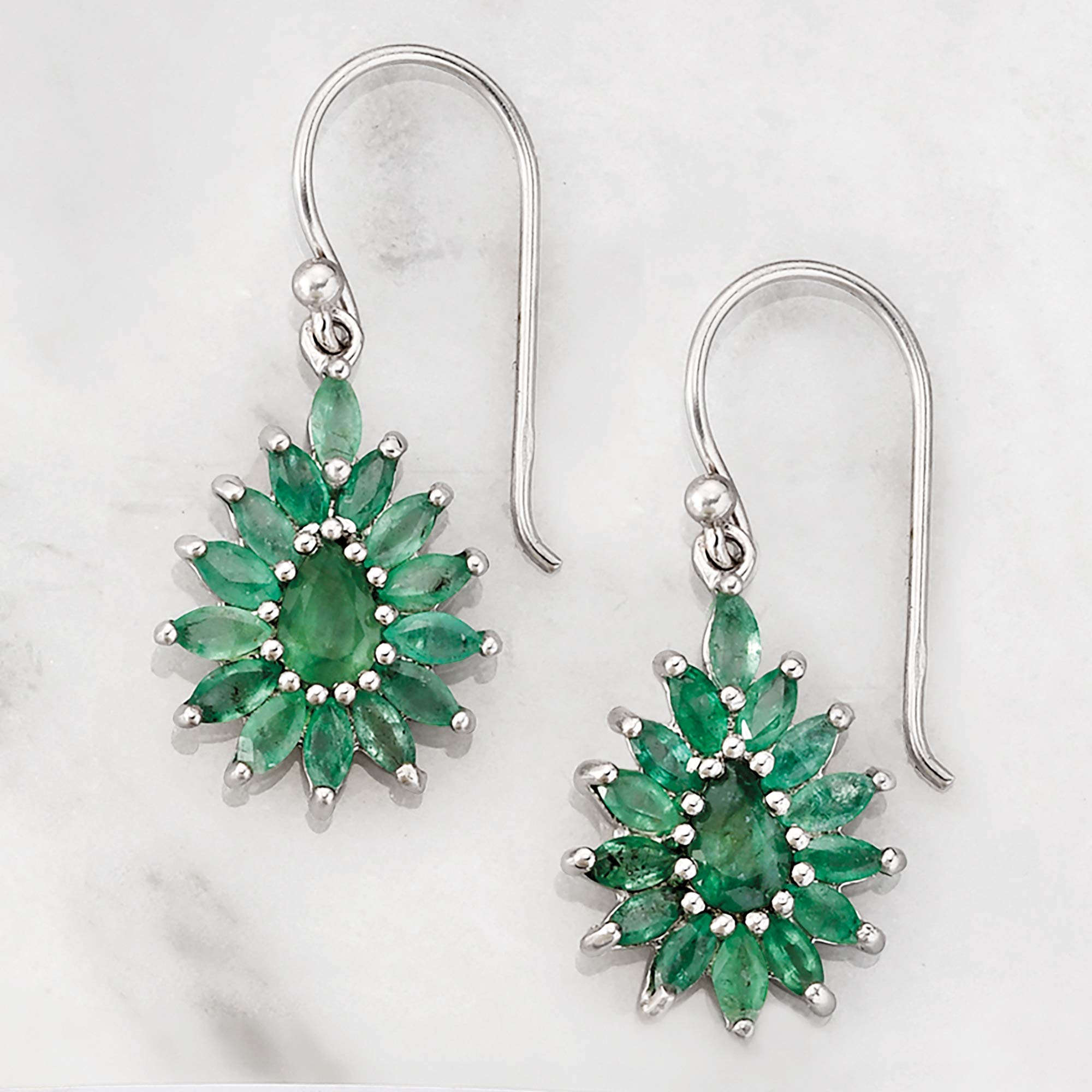 Ross-Simons 3.00 ct. t.w. Emerald Cluster Drop Earrings in Sterling Silver