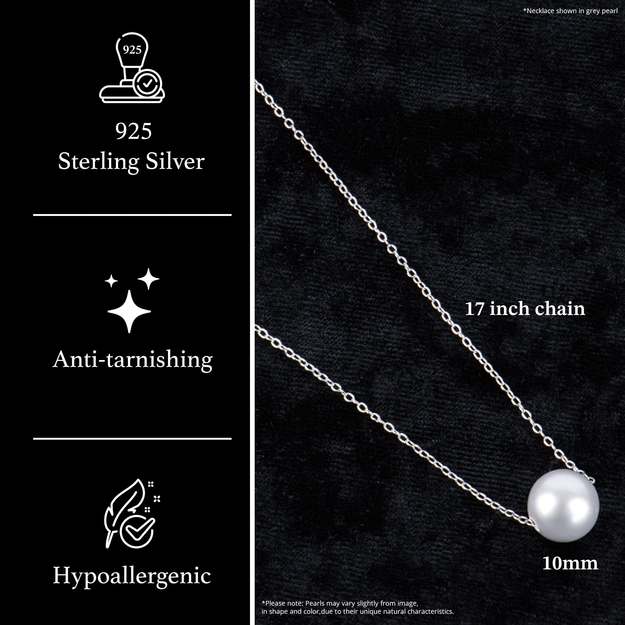 Sterling Silver 10-11mm Freshwater Cultured Floating Pearl Tin Cup Chain Necklace Jewelry for Women 17" (Grey, sterling-silver)
