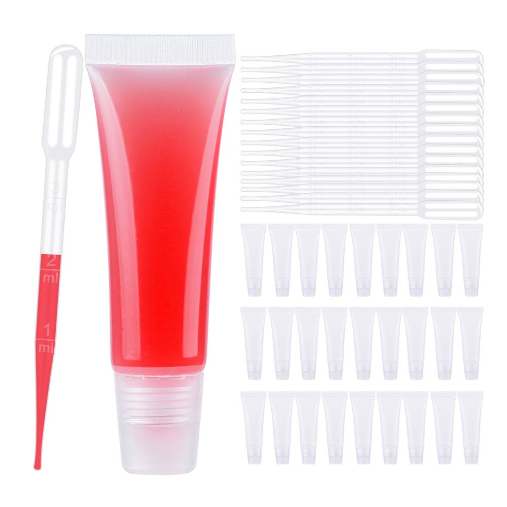 TDHDIKE 50pcs 10 ml Lip Gloss Tubes, and 100pcs 3ml Disposable Graduated Plastic Transfer Pipettes, Basic Essential Bottles for DIY Lip Gloss Balm/Cosmetic