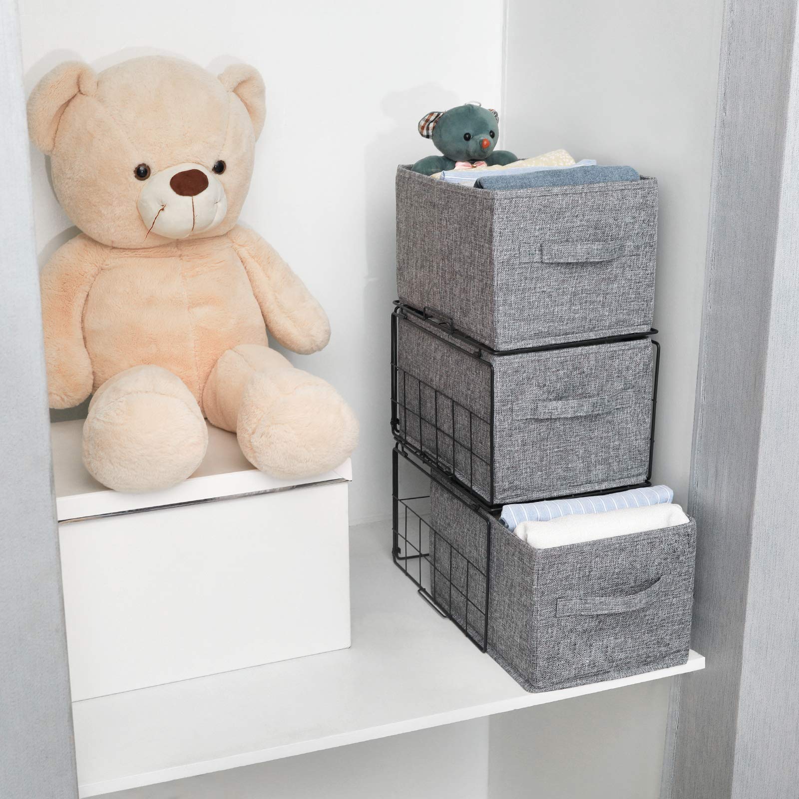 X-cosrack Stackable Storage Bins with Shelves,Foldable Closet Organizer Shelf Cube Box with Handles,Drawable Clothes Storage Organizer for Closet,Bedroom,Entryway