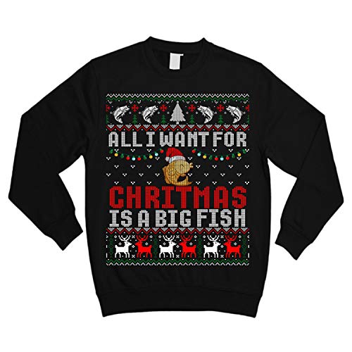 TeeYuh Christmas Fishing Gift Shirt Funny Ugly Xmas Sweater Sweatshirt Black