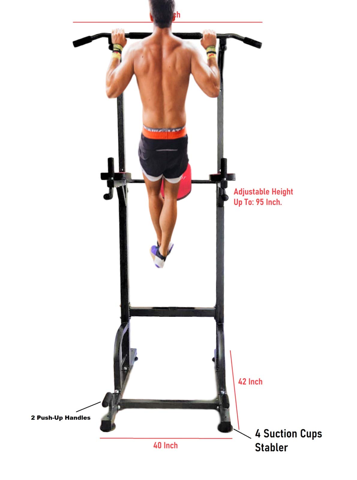 X-Factor Pull Up Station Chin Up Bar Dip Stand Heavy Duty 8.0 Power Tower Multi Function Home Gym Adjustable VKR Strength Training Fitness Equipment w Suction Cups
