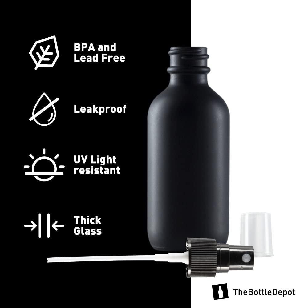 The Bottle Depot - 24 Pack - 2 oz Glass Spray Bottle - Black Frosted - 20-400 Neck Finish - Boston Round Bottles - UV Rays Protection