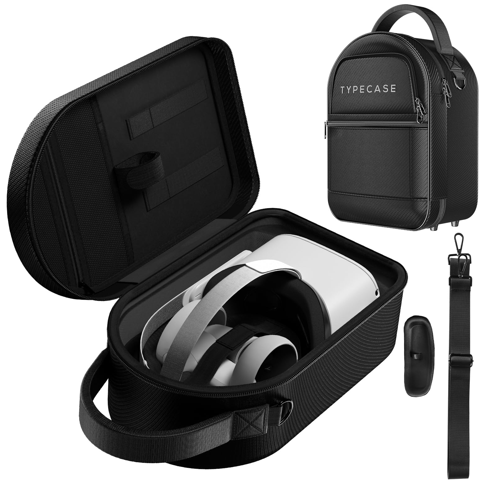typecase Carrying Case for Oculus Quest 2, Elite Strap & Quest 2 Accessories - Holds Controllers, Battery Packs, Link Cables & Face Covers - Protective Travel Bag Compatible with Meta Quest 2 & 3
