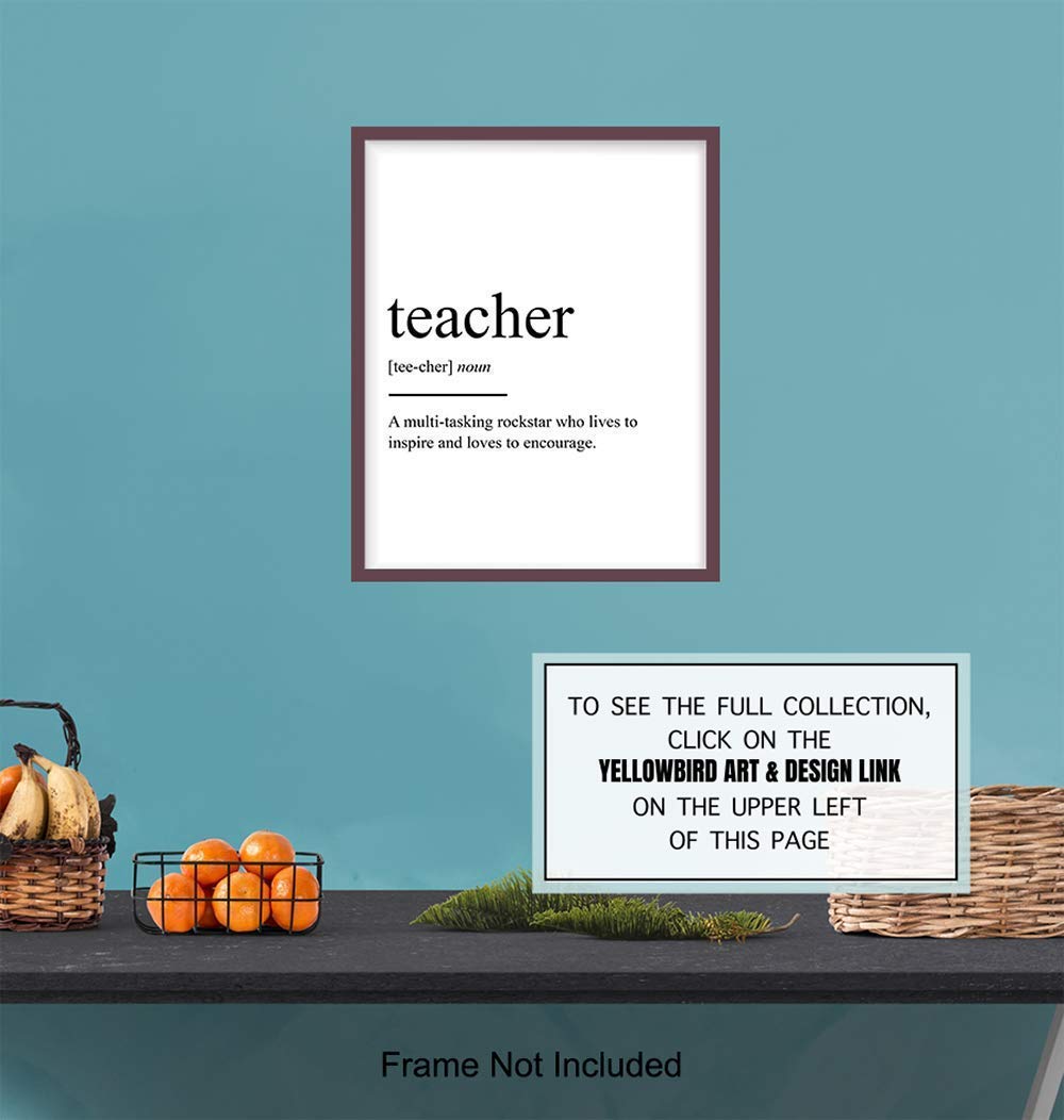 Teacher Definition Wall Art, Home Decor - Typography Poster, Print - Unique Room Decorations for Classroom, School - Gift for Teachers Appreciation - 8x10 Photo Unframed