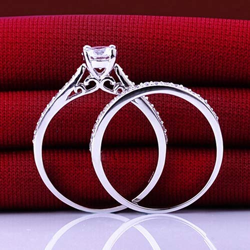 super1798 Women Engagement Wedding 2Pcs Set Cubic Zirconia 925 Sterling Silver Rings - US 8