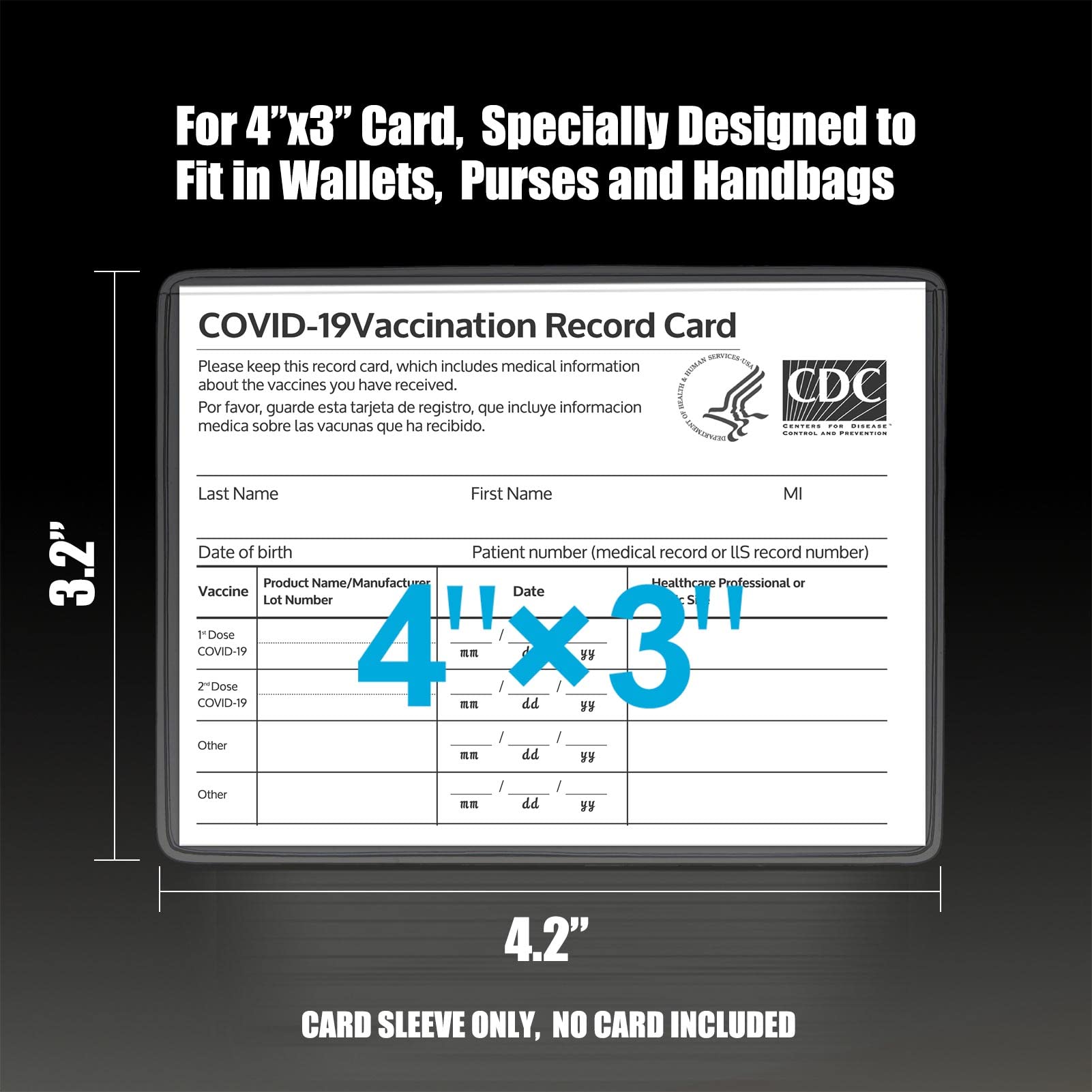 Vaccination Card Protector Sleeves for 4"x3"Card, fit in Wallets and Purses, 6 Pack