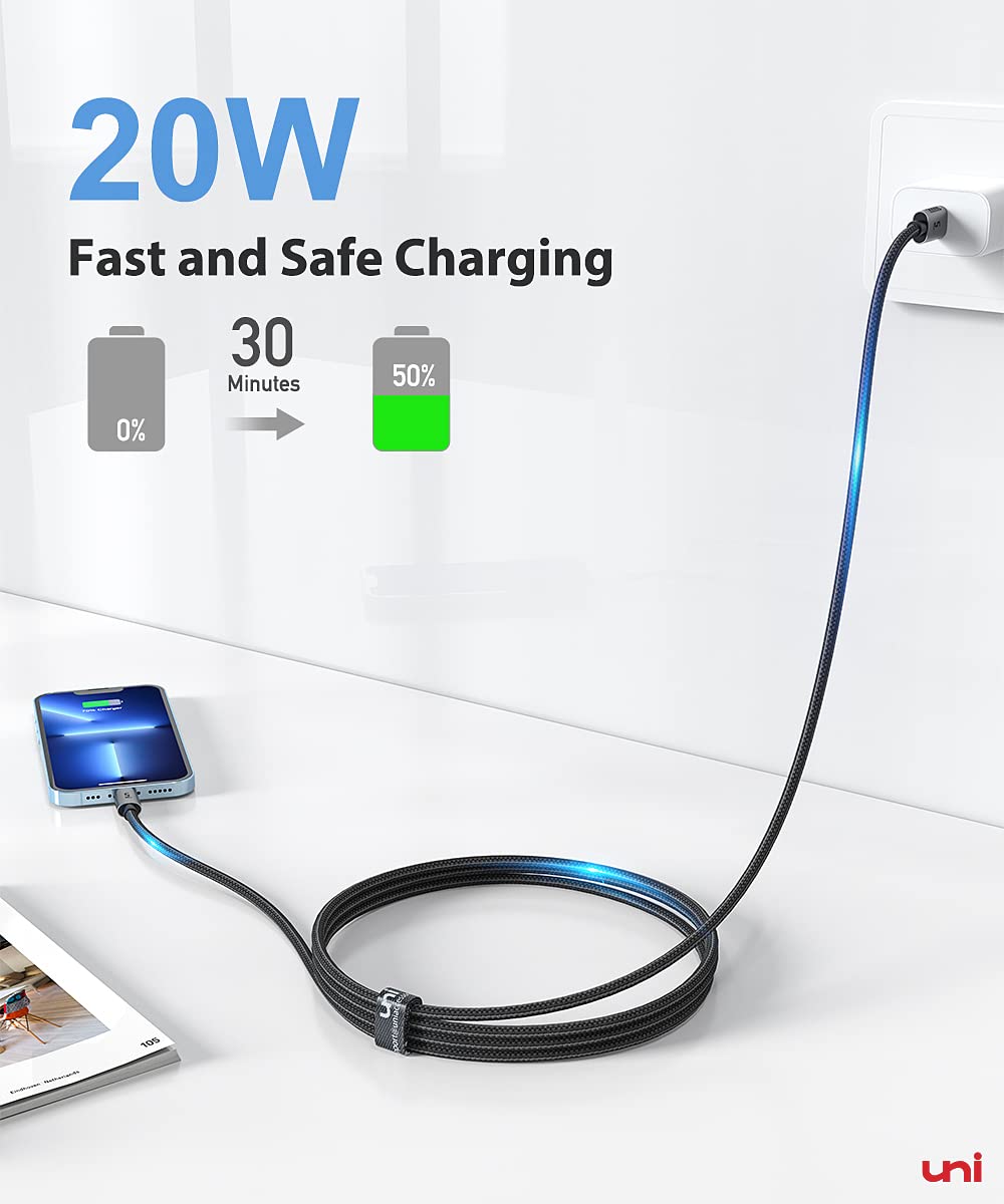 uni USB-C to Lightning Cable (6FT MFi-Certified), Braided Nylon Lightning Cable, Fast Charging Lightning Cable Competible with iPhone 14 Pro Max 13 12 11 X XS XR, iPad Air 5, AirPods Pro, and More