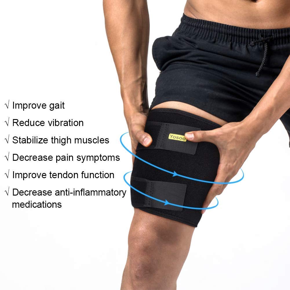 Yosoo Health Gear Adjustable Thigh Brace Support, Hamstring Quad Wrap Thigh Pain Relief Thigh Protector Thigh Compression Sleeve Thigh Wrap for Hamstring Injuries One Size Fit Most