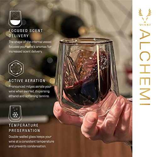 Viski Alchemi Aerating Wine Tasting Tumbler, Double Walled Specialty Clear Glass, Dishwasher Safe, 8 Oz, Set of 1