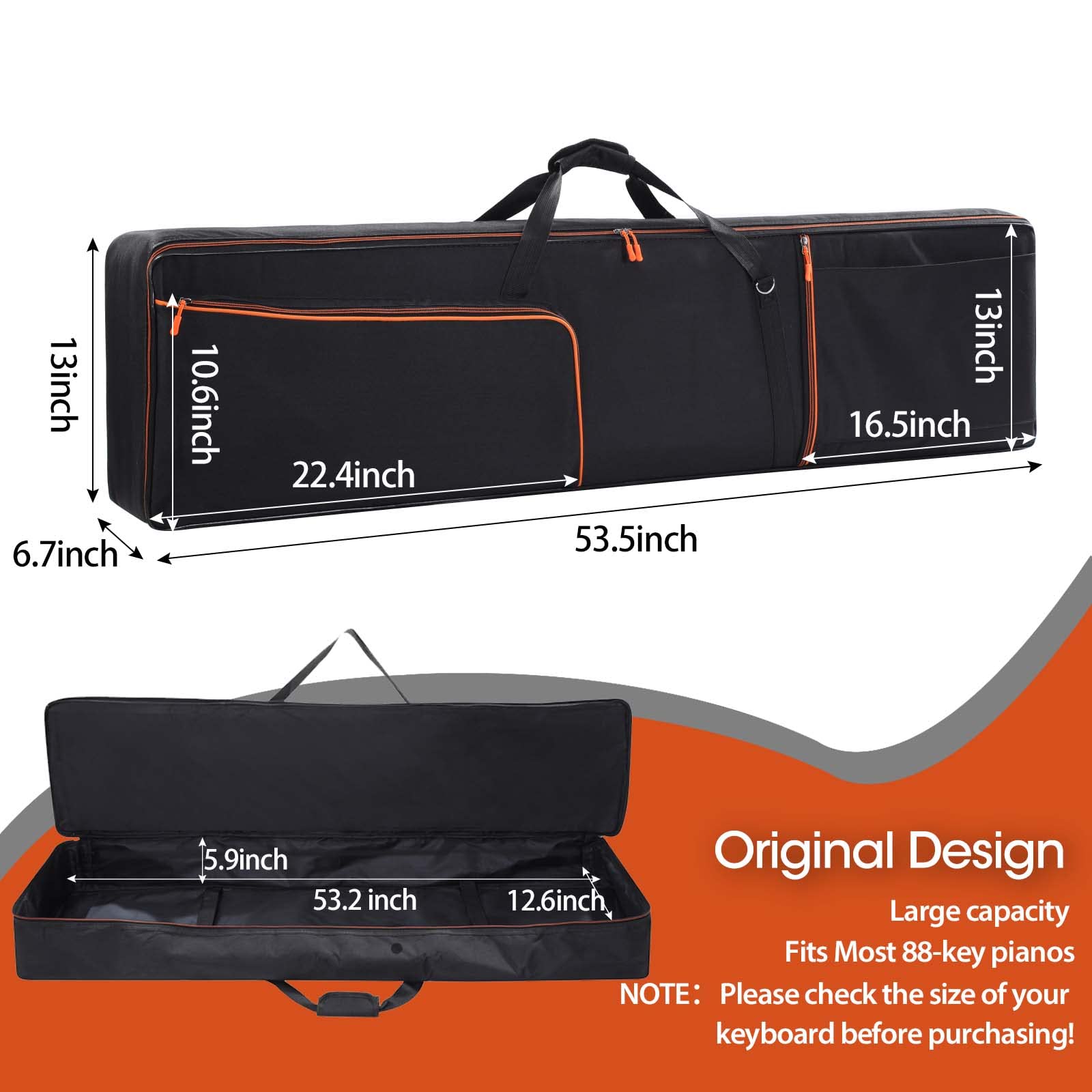 Yajun 88 Key Keyboard Case Padded Soft Interior Safety Strap 3 Ways for Easy Carrying Keyboard Bag Piano Case 88 Large Capacity Keyboard Bag (88key-53.5")