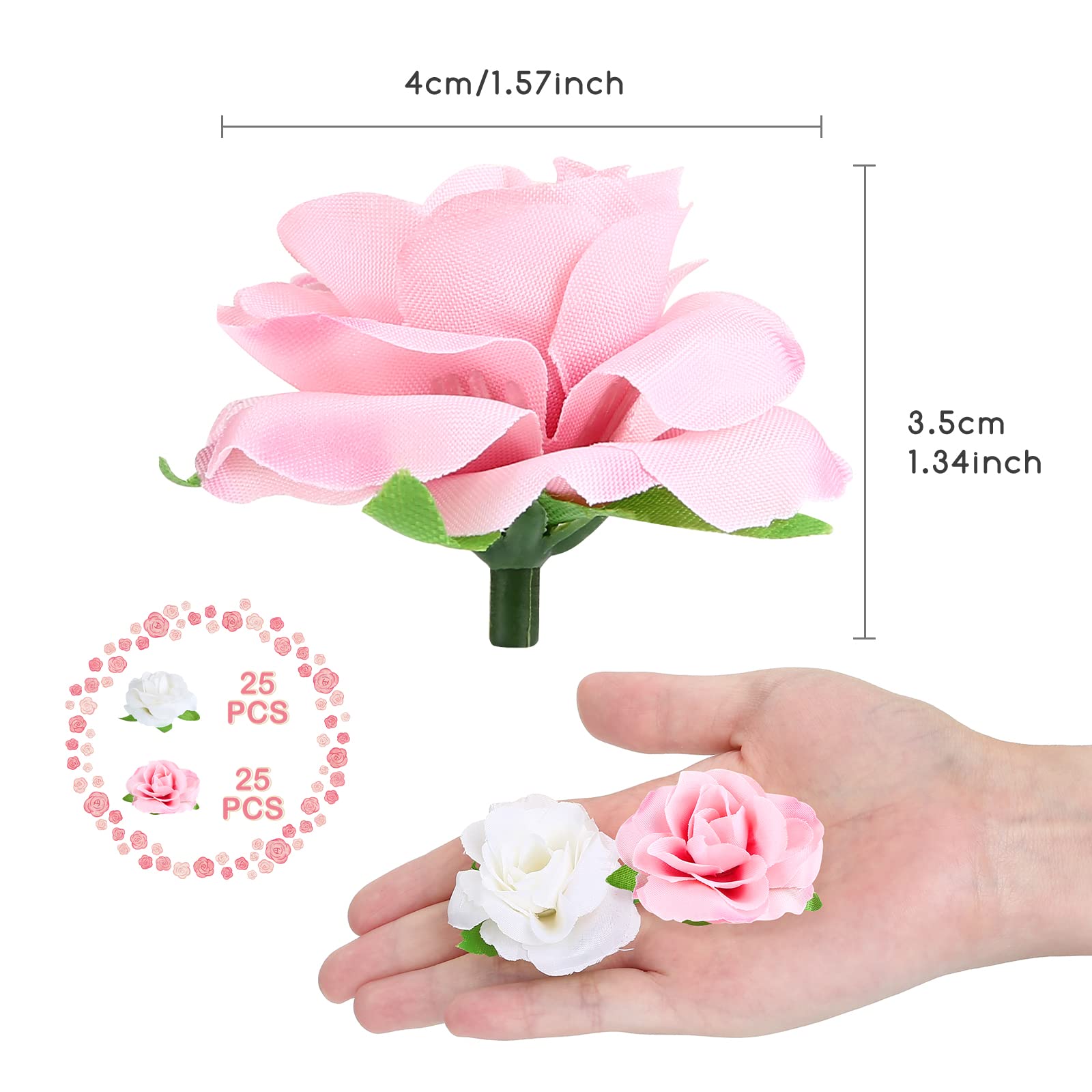Yinsun 50pcs Mini Rose Artificial Flower Heads, 1.6β Real Looking Silk Rose for DIY Wedding Bouquets Bridal Shower Baby Shower Party Decoration (White and Pink)