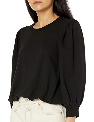 The Drop Women's Leona Short Puff Sleeve Crew Neck French Terry Sweatshirt, Black, L