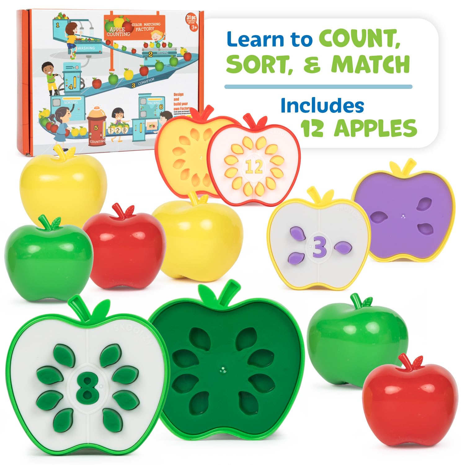 Skoolzy Apple Factory Learning Toy | Apple Toy for Toddlers | Toy Apple Pre School Learning Toy | Color Sorting Toys for Toddlers Age 3+