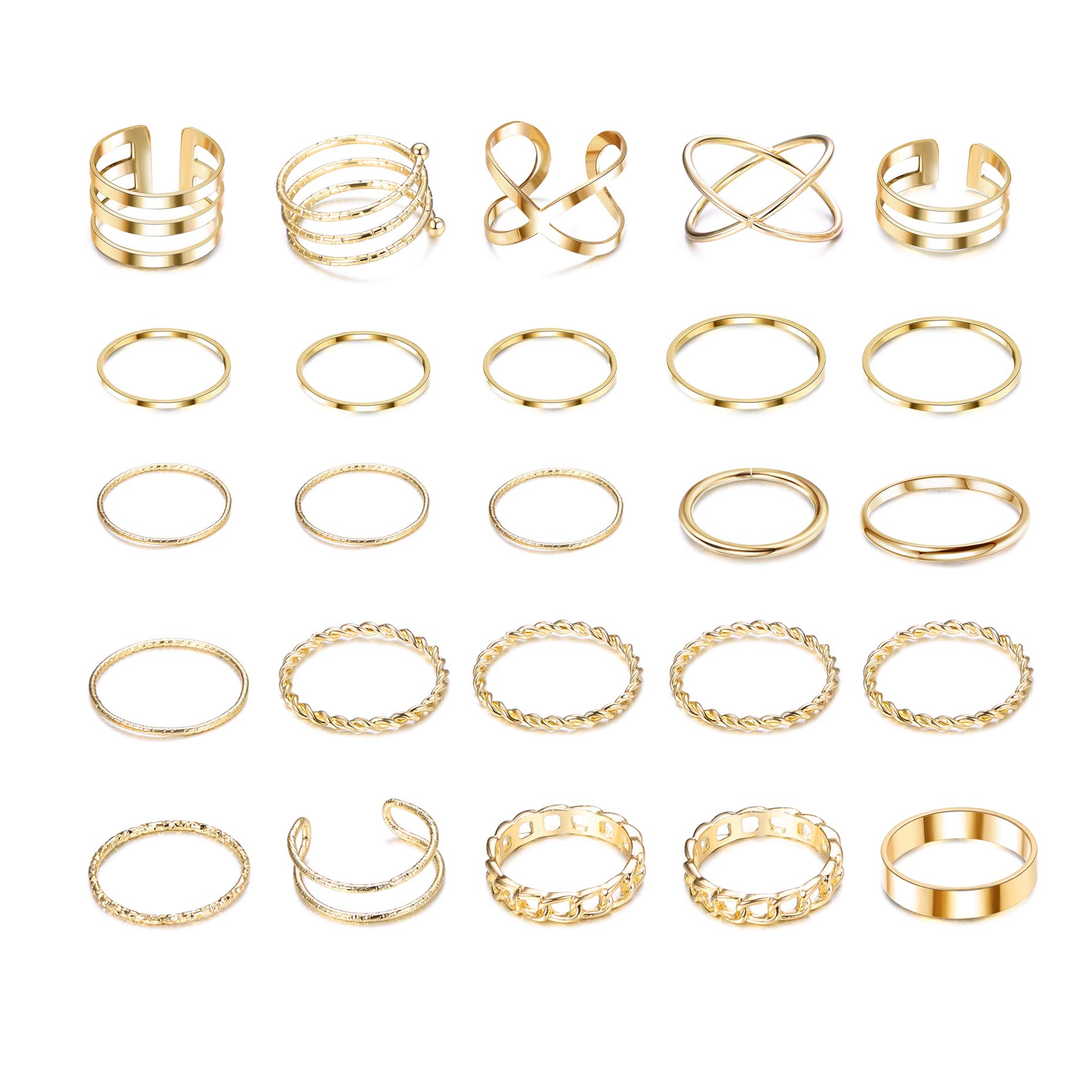 YADOCA 25 Pcs Simple Knuckle Midi Ring Set for Women Vintage Gold Finger Stackable Rings Set Carved Joint Nail Rings