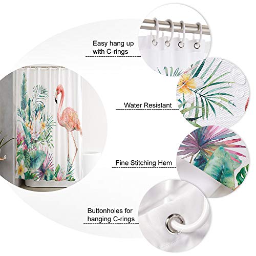 Shower Curtain, Summer Flamingo Washable Shower Curtain with Hooks Bath Decor Fabric Shower Curtains for Bathroom, Hotel, Stalls, Bathtubs, 36x72 in