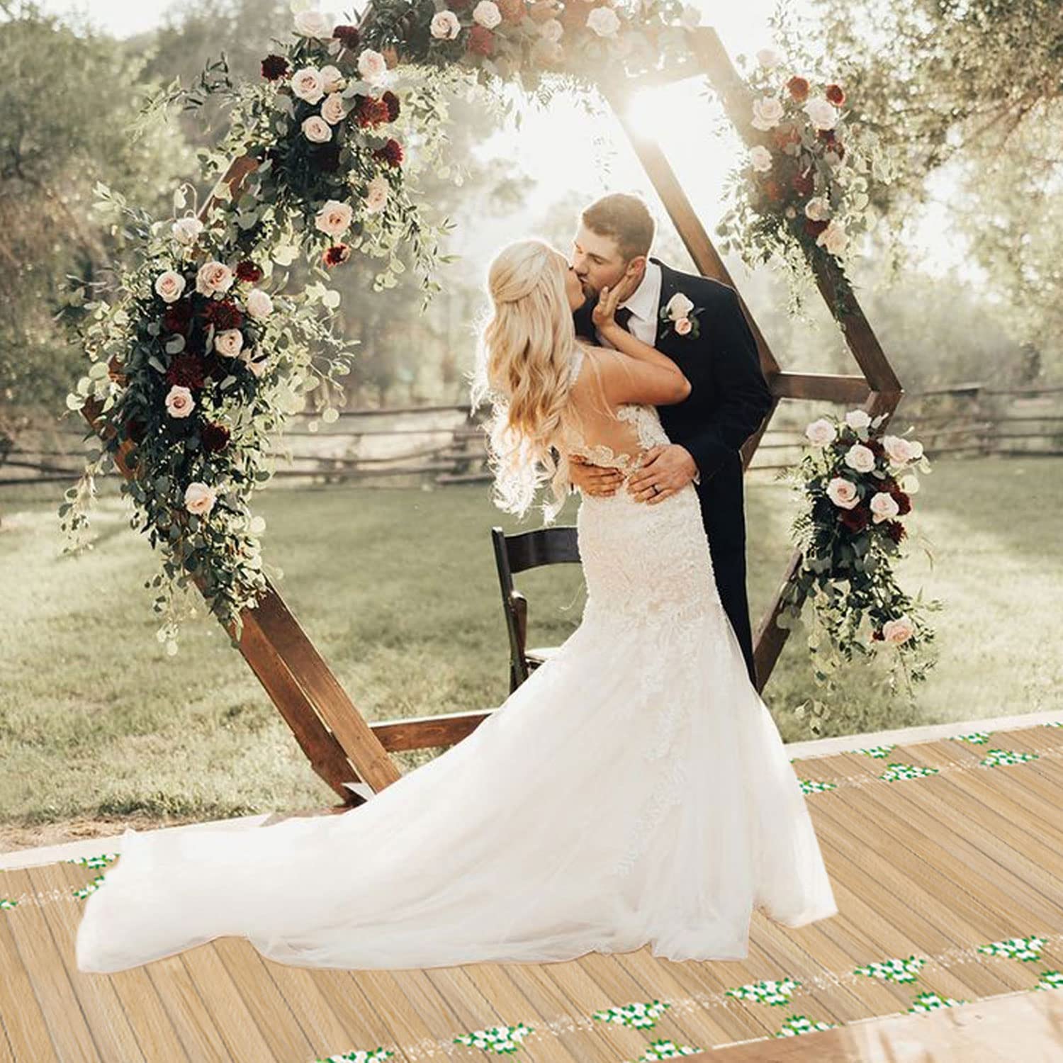 ROMANKAS Wedding Aisle Runner Brown 4x15 FT Polyester Aisle Runner for Wedding Ceremony Wood Grain Aisle Runners Decorations Floral Carpet Runner for Rustic Runway Rug for Bridal Shower Party Church