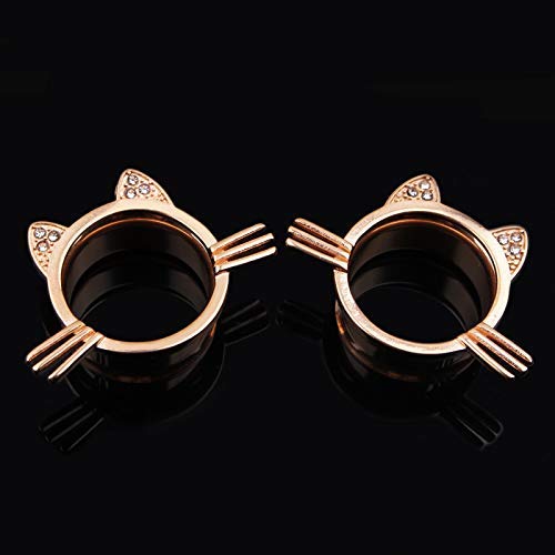SUPTOP 2pcs Cute Kitty Ear Gauges Plugs And Tunnels for Ear Rose Glod Stretched Ears Size 2g - 1 inch