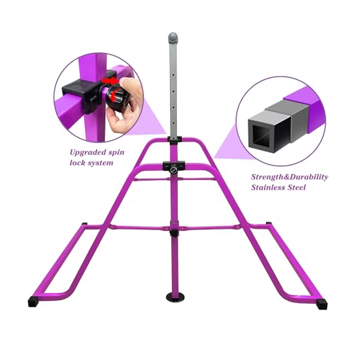 YANGG Foldable Gymnastics Kip Bar for Kids,3'to 5' Adjustable Height Horizontal Bar,Home Gym Equipment for Home Training (Without MAT, Purple)