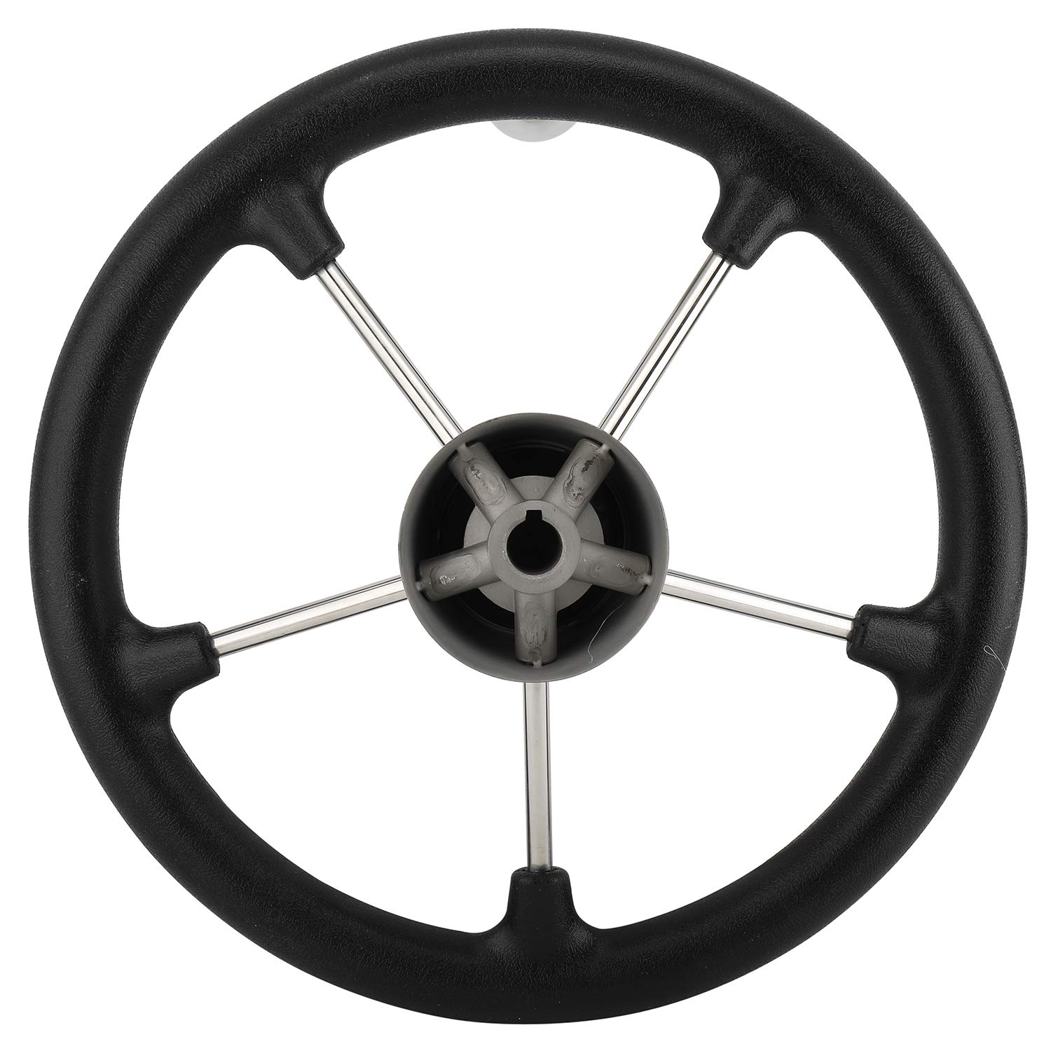 Yaegarden 11 Inch 5 Spokes Boat Steering Wheel, Stainless Marine Wheel with Black Foam Grip & Turning Knob