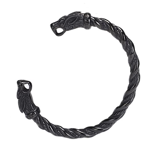 TURTLEDOVE Viking Wolf Fenrir Bangle - Adjustable Stainless Steel Norse Scandinavian Torc
