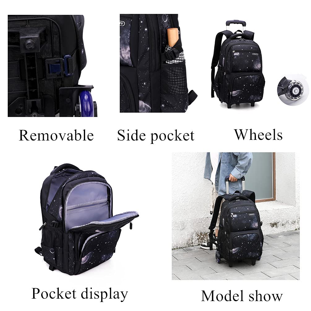 Sky Printed Trolley Backpack Primary School Removable Rolling Daypack Middle School student Bookbag for boys