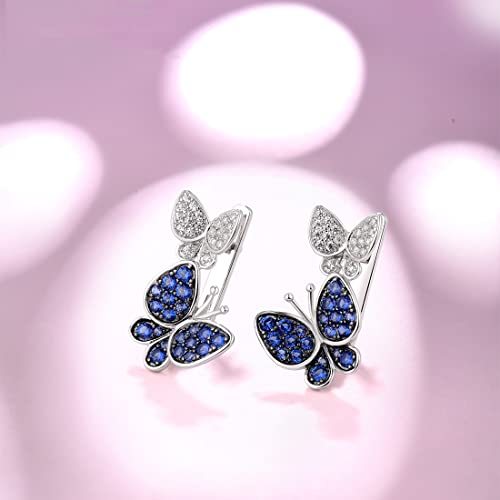 Santuzza Butterfly Earrings 925 Sterling Silver Blue Nano Cubic Zirconia White CZ Gemstone Butterfly Dangle Earrings for Women