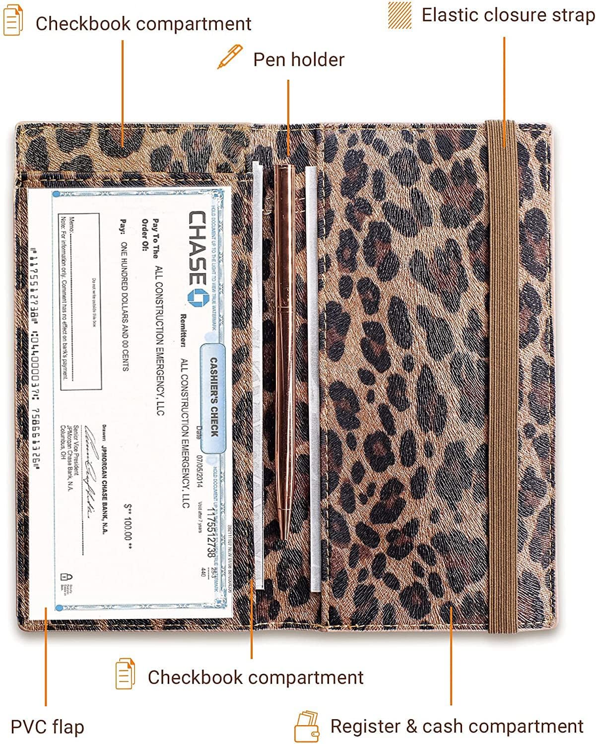 Zreal Checkbook Cover for Men & Women, Premium Vegan Leather Checkbook Holder Slim Wallets for Top & Side Tear Duplicate Checks with RFID Blocking (Dark Leopard)