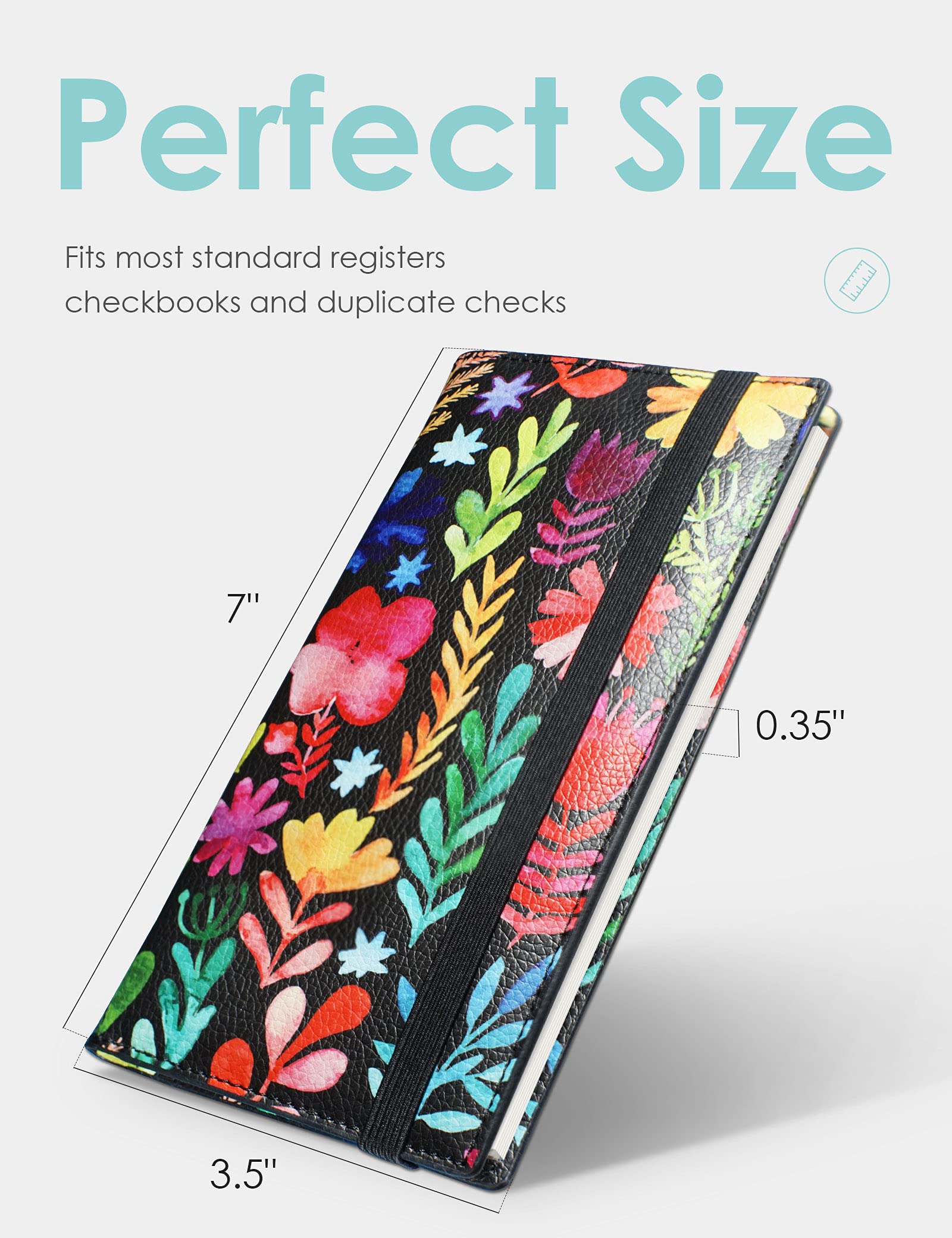 Zreal Checkbook Cover for Men & Women, Premium Vegan Leather Checkbook Holder Slim Wallets for Top & Side Tear Duplicate Checks with RFID Blocking (Flower)