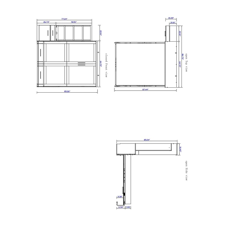 RoomAndLoft Brentwood Queen Contemporary Solid Wood Murphy Wall Bed and Shelf Storage with Drawers in Gray