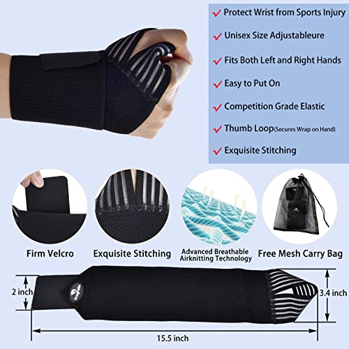Wrist Wraps with Thumb Support, 2 Pack Wrist Brace for Weightlifting, Gymnastics, Bodybuilding, Cross Training, Wrist Support for Men, Women and Kids - Includes Free Mesh Carry Bag