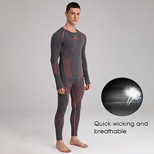 YEEFINE Men's Thermal Underwear Base Layer Top & Bottom Set for Men Long Johns for Cold Weather Hunting Ski Snow Snowboard(Gray,S)