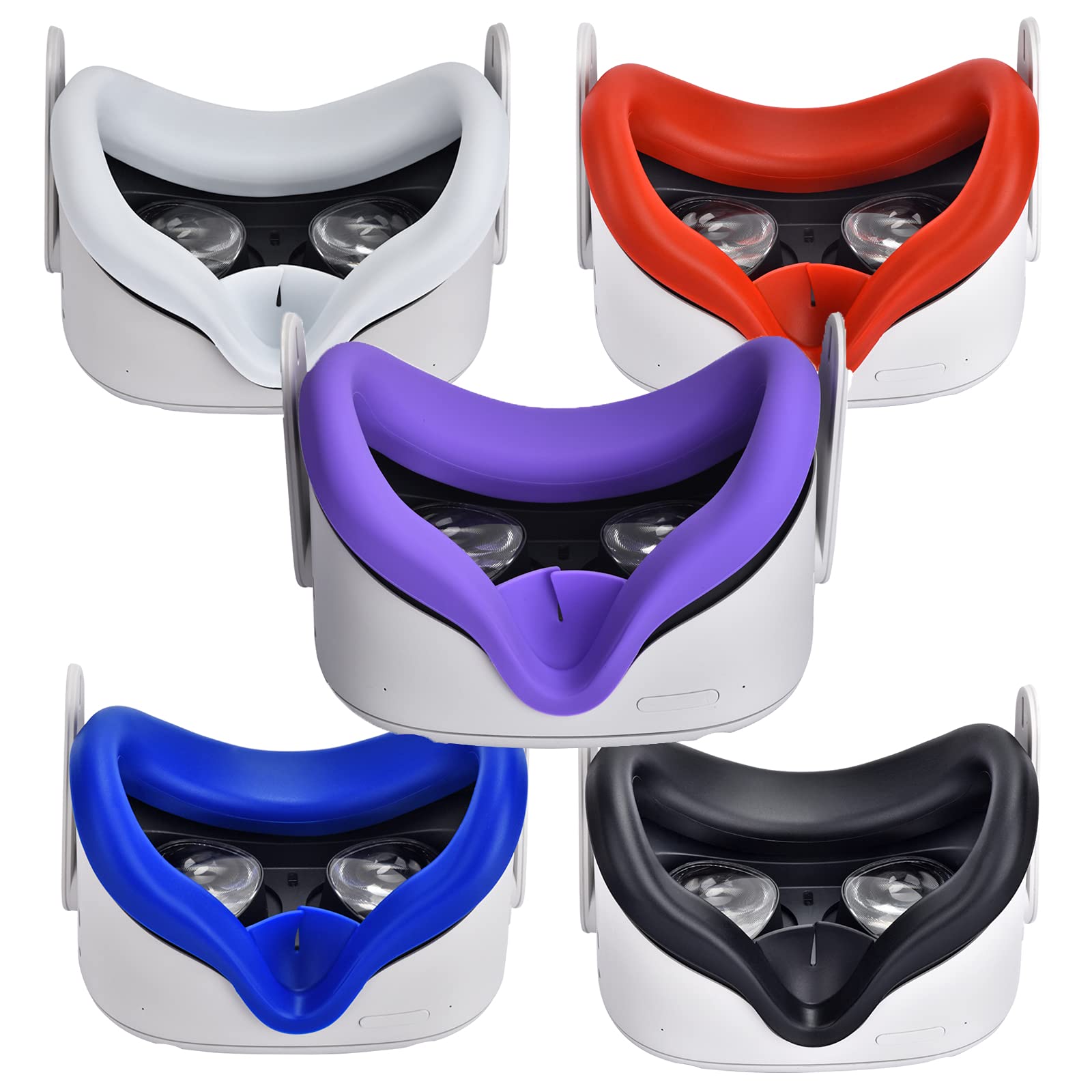 XIAOGE Silicone Controller Grip Cover for Oculus Quest 2 with Face Cover Combo, VR Headset Accessories Sweatproof Anti Collision (Blue Red White)