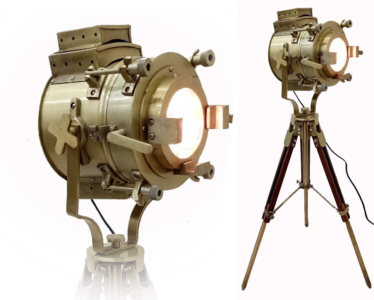 THOR INSTRUMENTS Antique Theater Marine Searchlight Nautical Wooden Tripod Retro Spotlight Studio Focus LED (Low Floor Lamp) Home Decor Rustic Vintage Home Decor Gifts