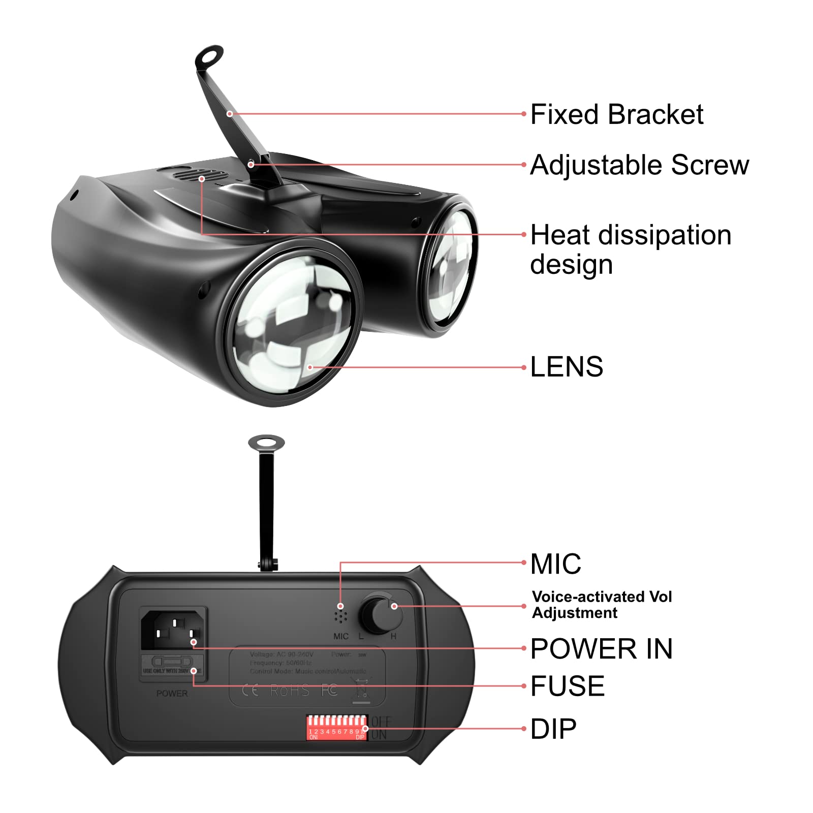 U`King Stage DJ Lights 128 LED Pattern Sound Activated Party Light Moonflower Strobe Lighting Effect for Dance Club Wedding Disco Events