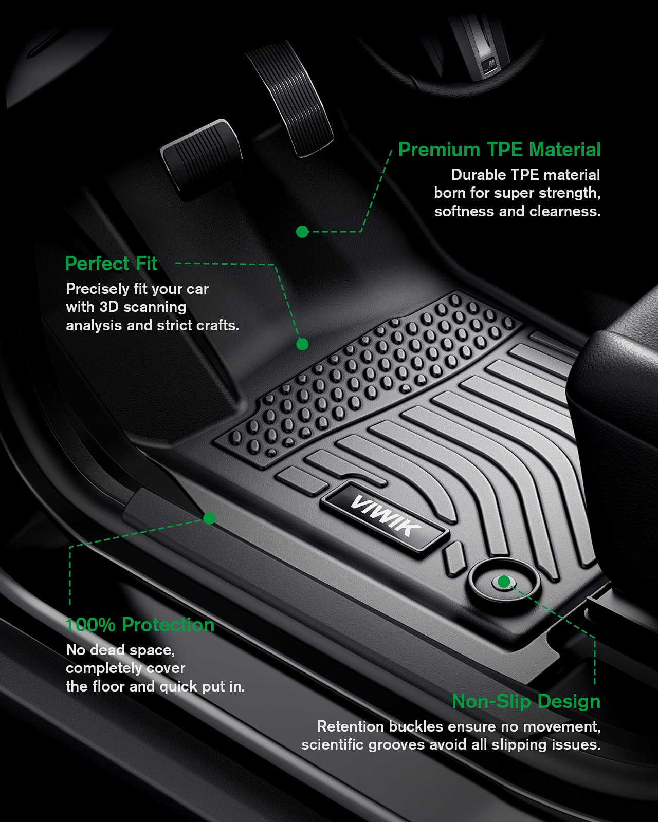VIWIK Floor Mats Compatible for 2012-2018 Focus, Car Mats All Weather Protection Floor Liners Full Set Include 1th and 2nd Row Front & Rear, TPE Black