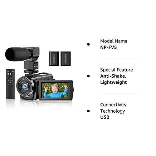 Video Camera, 1080P FHD Camcorder 30FPS 24MP Vlogging Camera for YouTube with 16X Digital Zoom, 3 Inch 270 Degrees Rotation LCD Screen Camera Recorder with Microphone, Remote Control and 2 Batteries