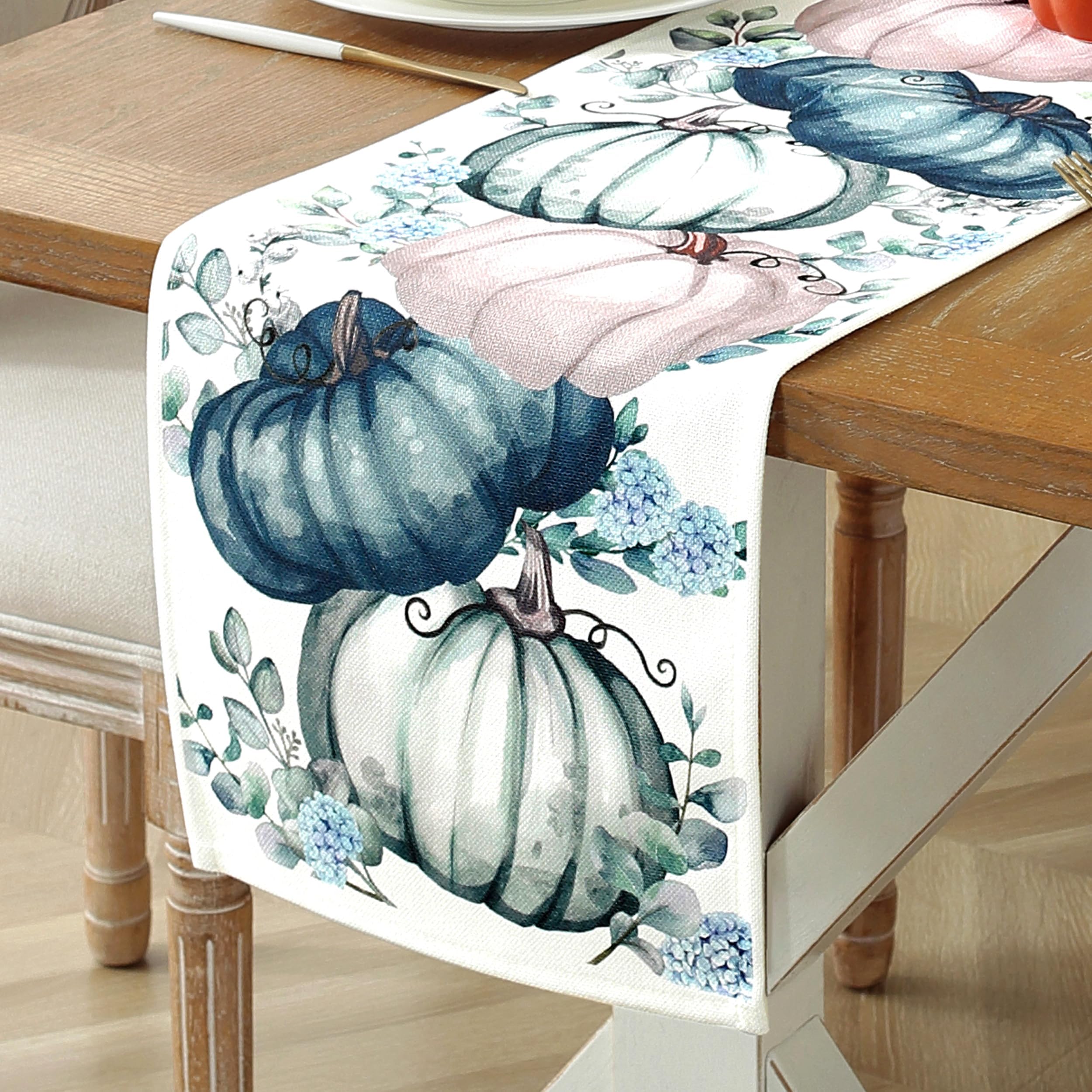 Thanksgiving Decorations Fall Table Runner 72 Inches Long with Autumn Pumpkins Eucalyptus Leaves. Fall Decorations for Home Dining Room Kitchen Table Seasonal Holiday Harvest Party Decor