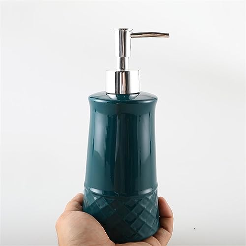 Soap Dispenser Embossed Soap Dispenser for Bathroom Sink, Ceramic Soap Pump, Dark Green Soap Bottle for Shampoo Lotion Dish Soap (440 Ml/14.87 Oz) Soap Pump Bottles