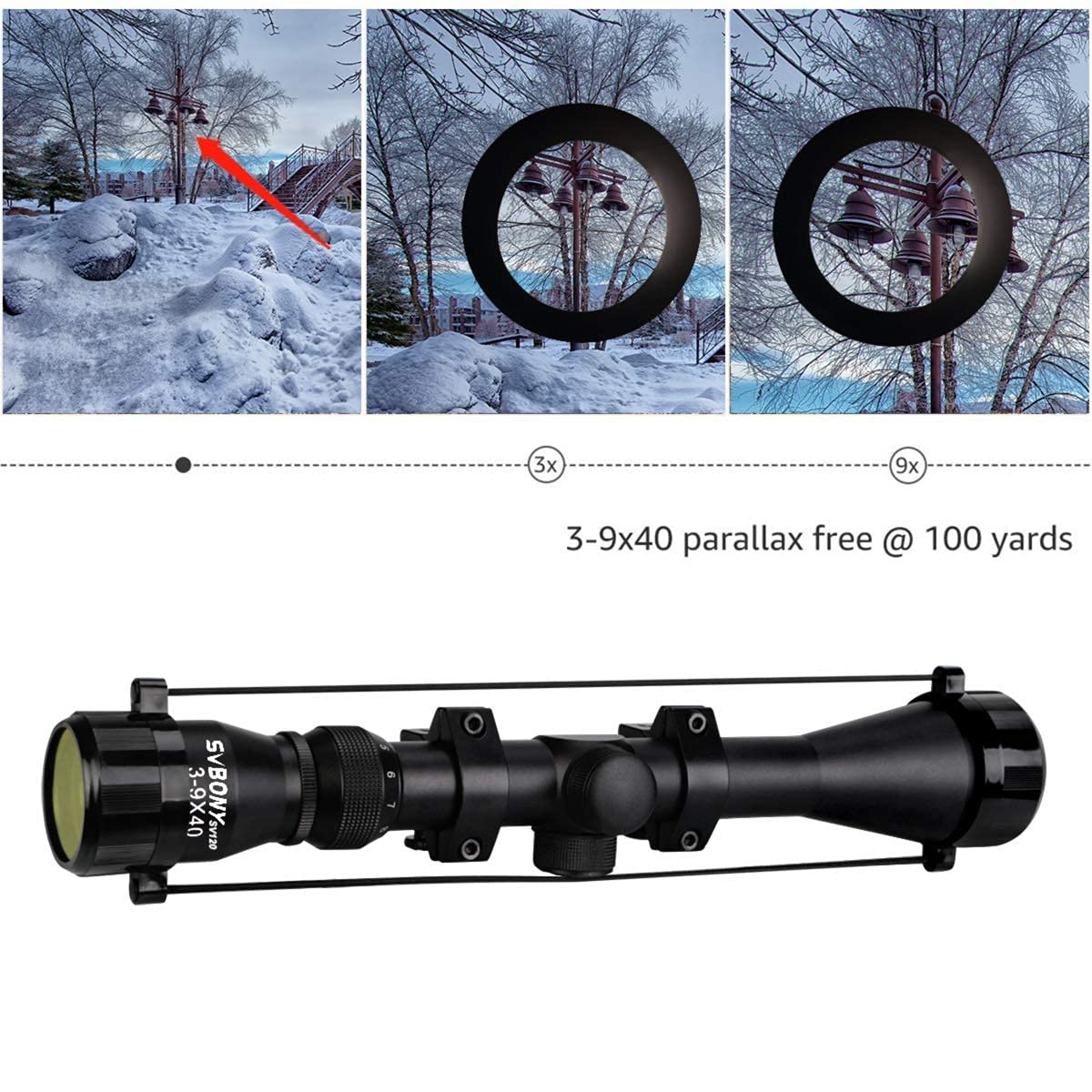 SVBONY SV120 Rifle Scope 3-9x40, Rifle scopes for Hunting, Reticle Crosshair Scope Waterproof Shockproof with 20mm Free Mounts