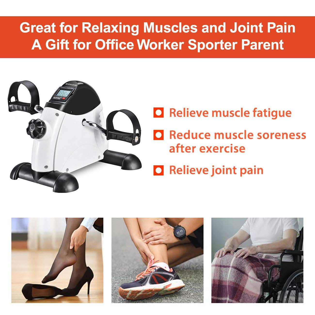 TECHMOO Exercise Bikes Physical Therapy Leg Exercisers Sport Foldable Pedal Exerciser, Stationary Under Desk Exercise Equipment Arm/Leg/Foot Peddler Exercise with LCD Monitor(Black)