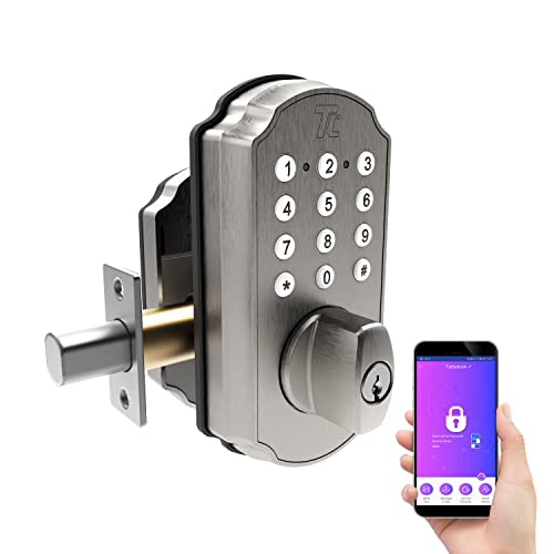 TURBOLOCK TL115 Smart Lock with Keypad and Voice Prompts | Digital Deadbolt w/App for Unlimited eKeys | Code Disguise, Backup Keys + Micro-USB Port β Ready for Thicker Doors (IP65) (Brushed Nickel)