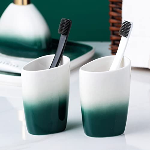 XENITE Soap Dispenser Gradient Green Soap Dispenser, 5 Piece Bathroom Accessories Set, Including Mouthwash Cup, Toothbrush Cup & Soap Dish, 15.2oz Reusable Soap (Color : 5 Piece Set)