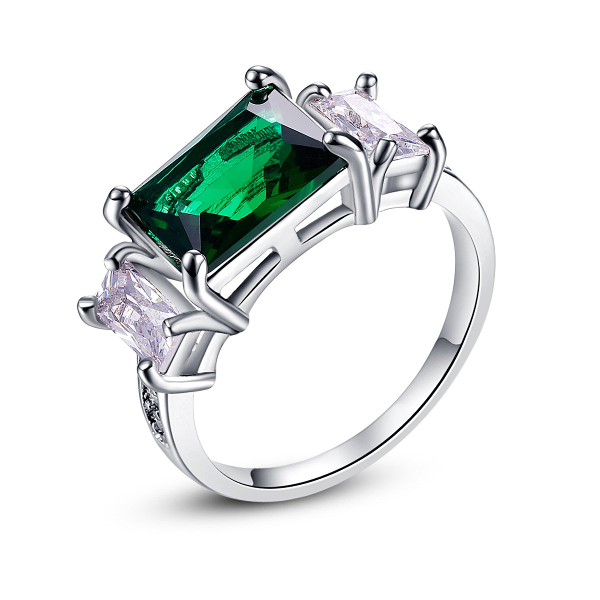 Psiroy 925 Sterling Silver Plated Simulated Morganite 3 Stone Enagement Ring Size 10