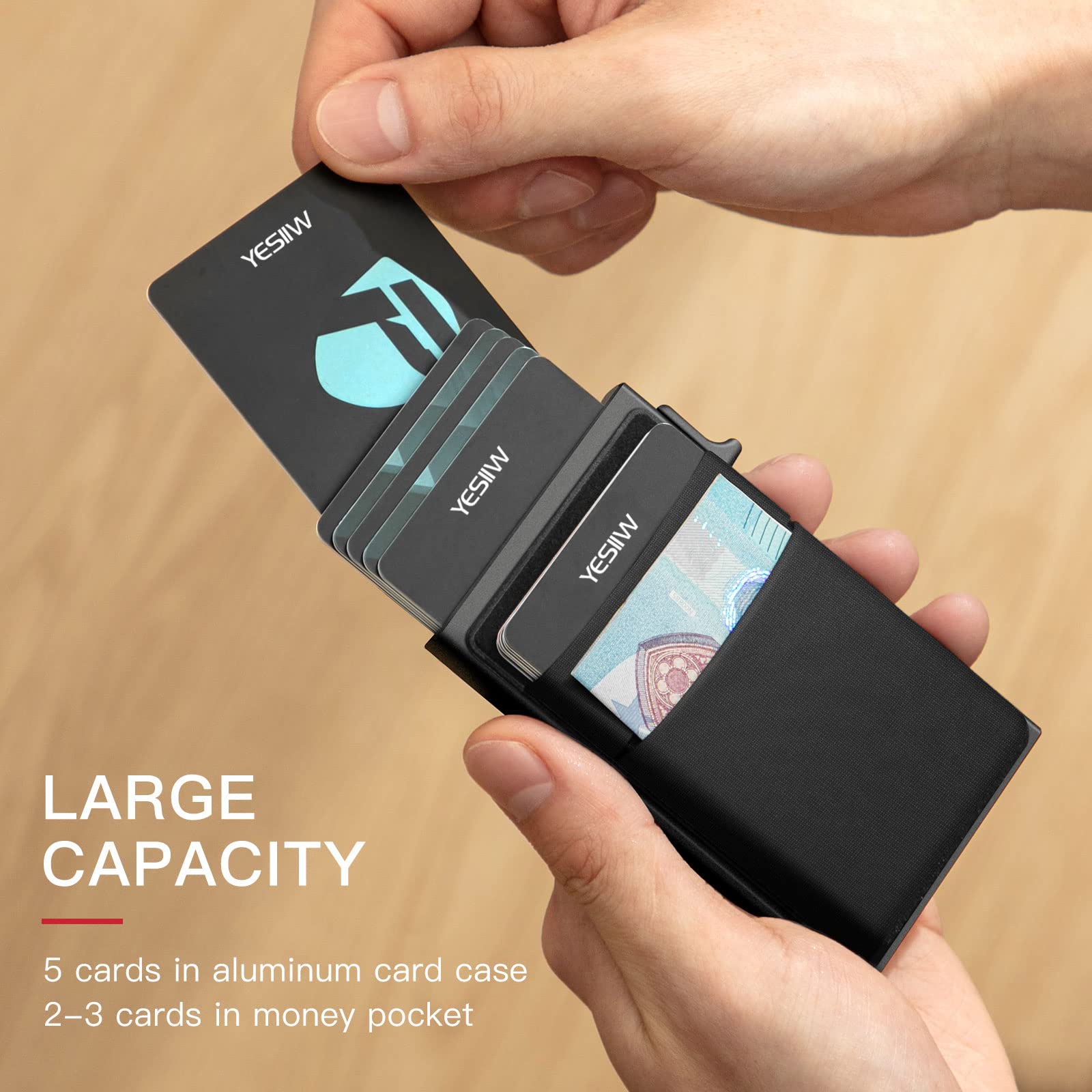 YESIIW Pop Up Wallet For Men - Slim Card Holder Wallet With Elastic Pocket - RFID Blocking Minimalist Slim Size - Bank Card Case Holds 5 Cards And Notes(Black)